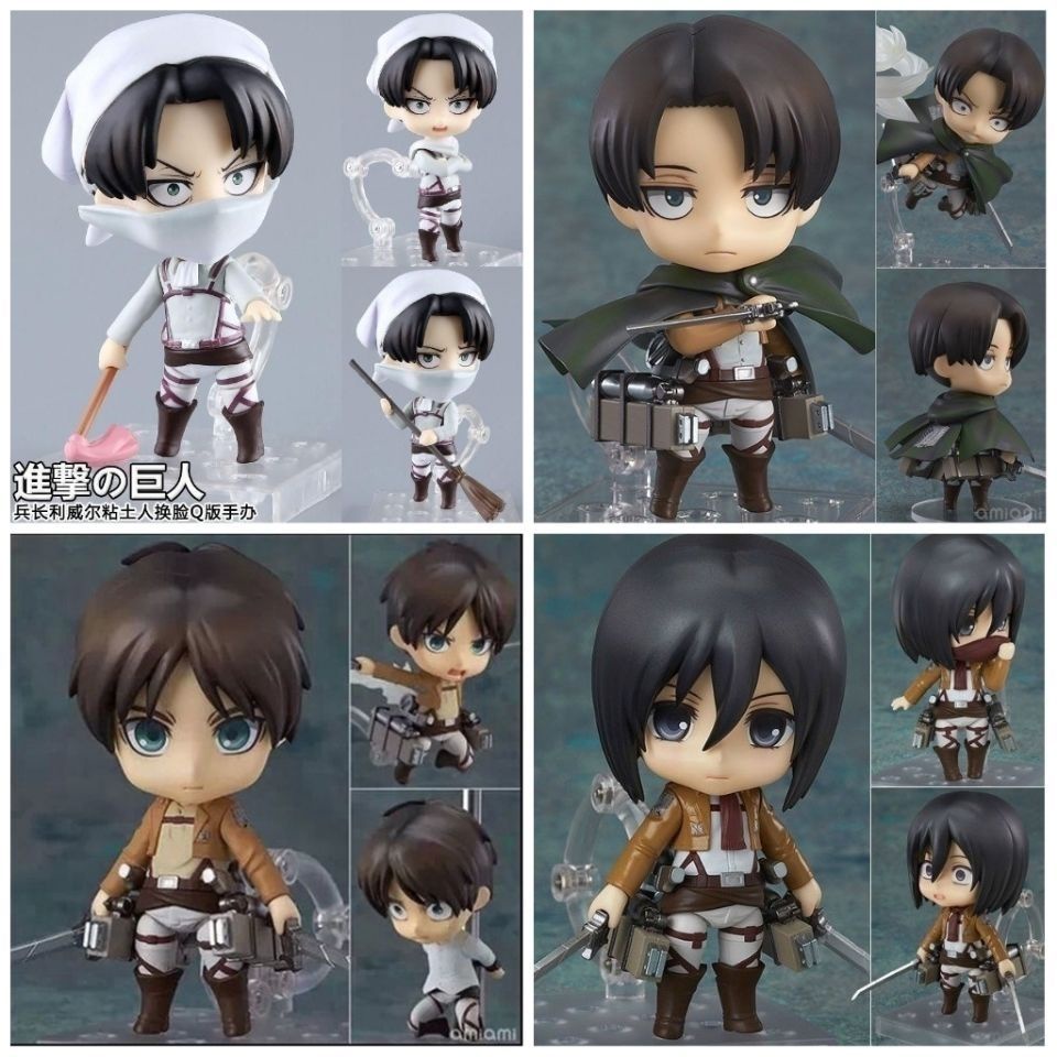 Anime Nendoroid Attack on Titan Levi 390# MIKASA 365# EREN 375# Movable ...