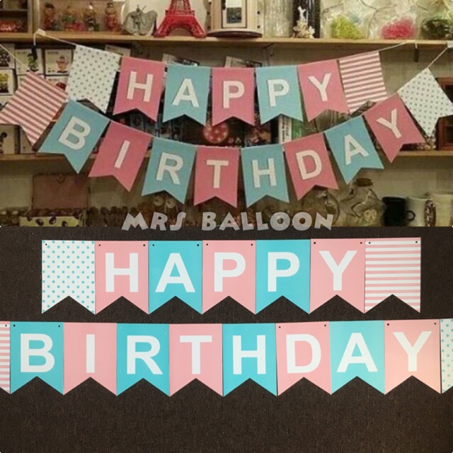 Blue Peach Birthday Flag Banner / Birthday Banner / Hbd Banner ...