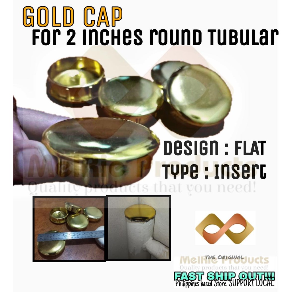GOLD END CAP for Bed Frame with 2 inches ROUND tubular-HALFMOON/FLAT design- Sold per piece ...