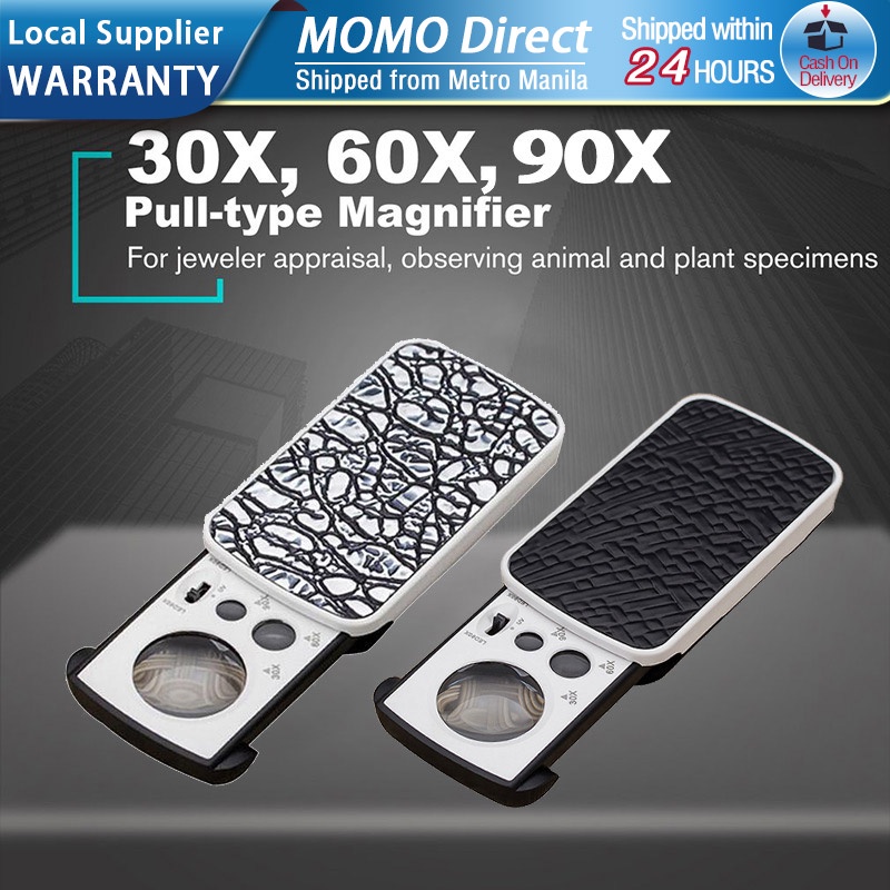 Magnifying Glass 30X 60X 90X Mini Pocket Black Microscope LED fold eye ...