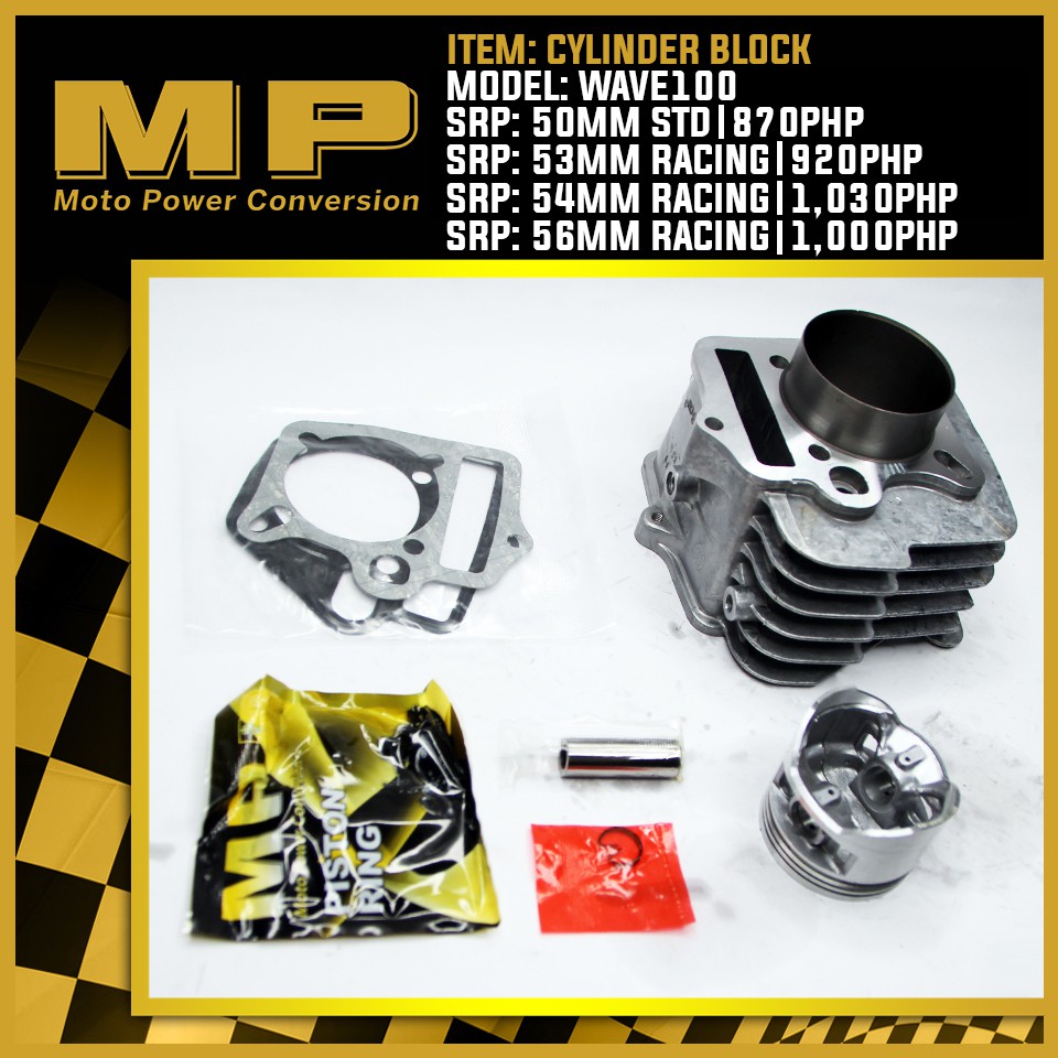Racing Force MP Cylinder Block WAVE 100 (50mm STD/53mm/54mm/56mm) (STEEL BORE) | Shopee Philippines
