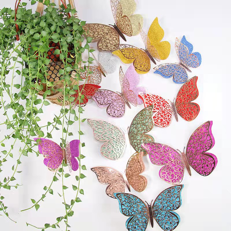 12pcs/set New Double Layer 3D Hollow Butterfly Stickers Wedding ...