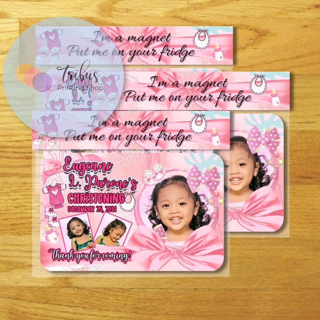 Pink Ribbon Theme Ref Magnet for Girls (Baptismal, Christening ...