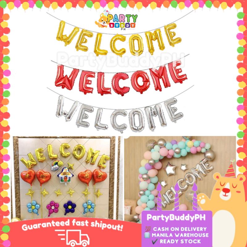 16 inches Welcome Complete Foil Balloon Set Gold Silver Red Letters ...