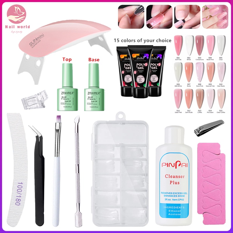 Poly Gel Nail Extension Set With UV Led Lamp Polygel Fake Nail Set Gel ...
