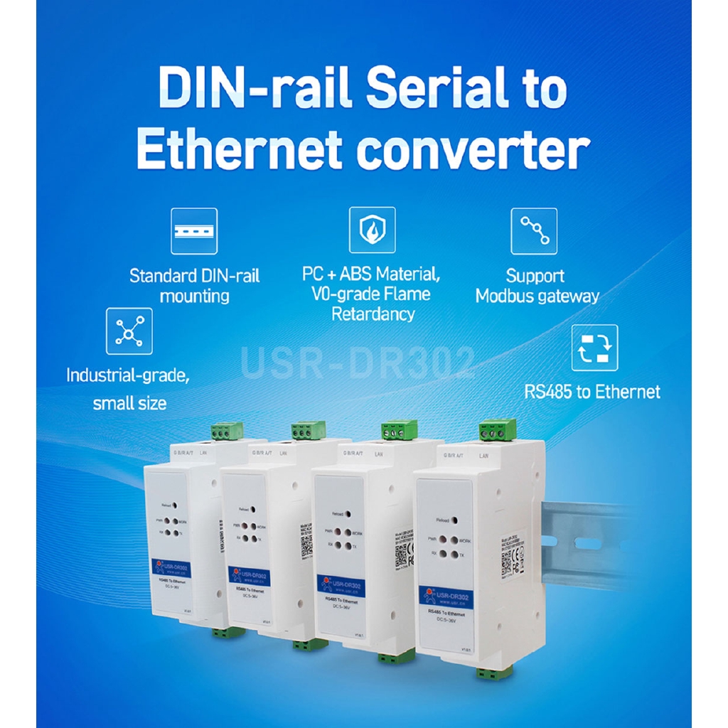 USR-DR302 Modbus RS485 Serial Port to Ethernet Converter Bidirectional ...