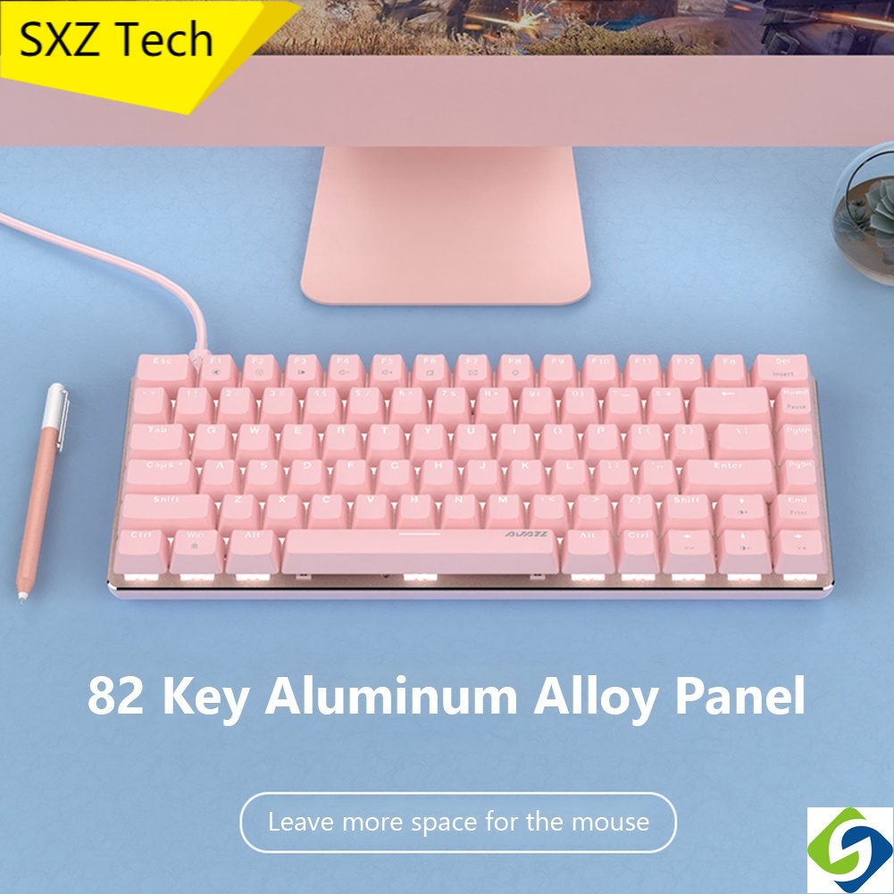 Ajazz AK33 Wired Gaming Keyboard 82 Keys Cute Sakura Pattern Pink Black ...