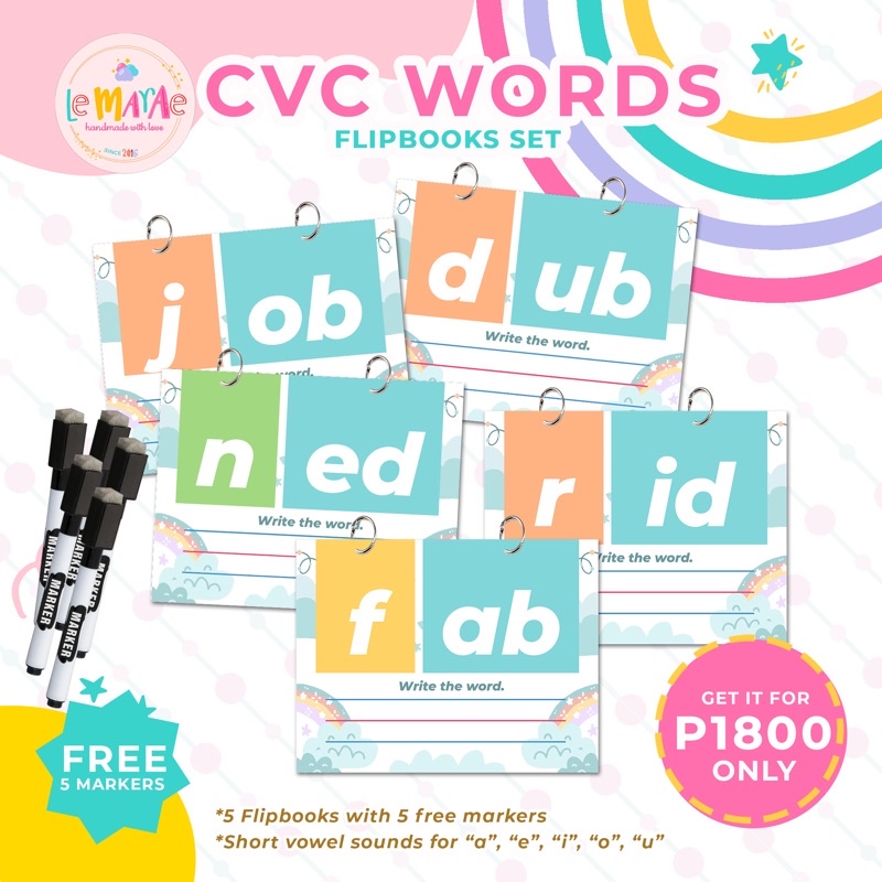 CVC FLIPBOOKS aeiou READING CVC FORMING CVC WRITING CVC (Write, Read ...