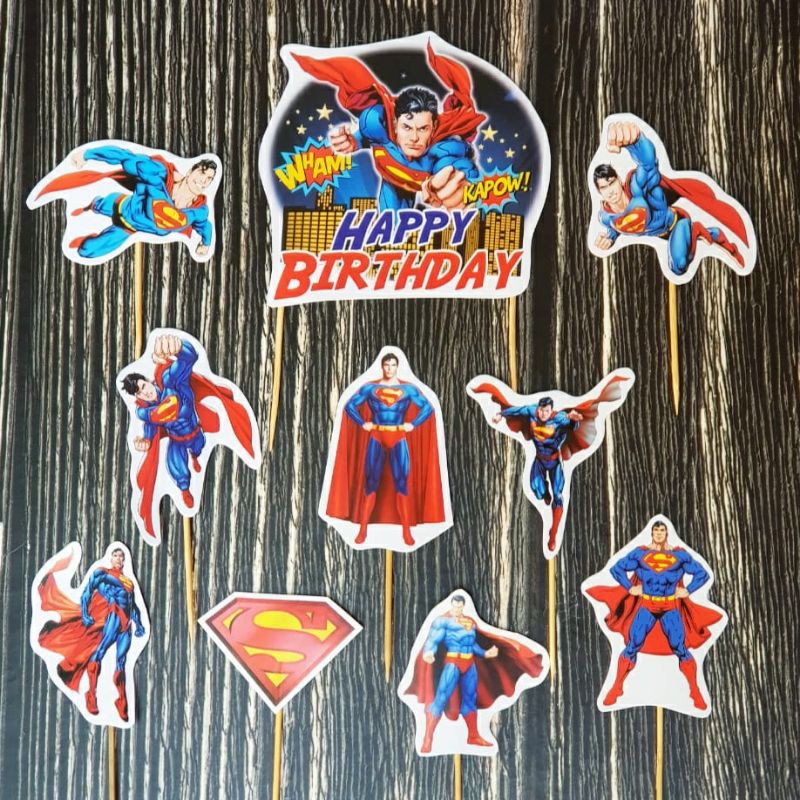 Superman Birthday Cake Topper 1 set contains 10 pcs | Shopee Philippines