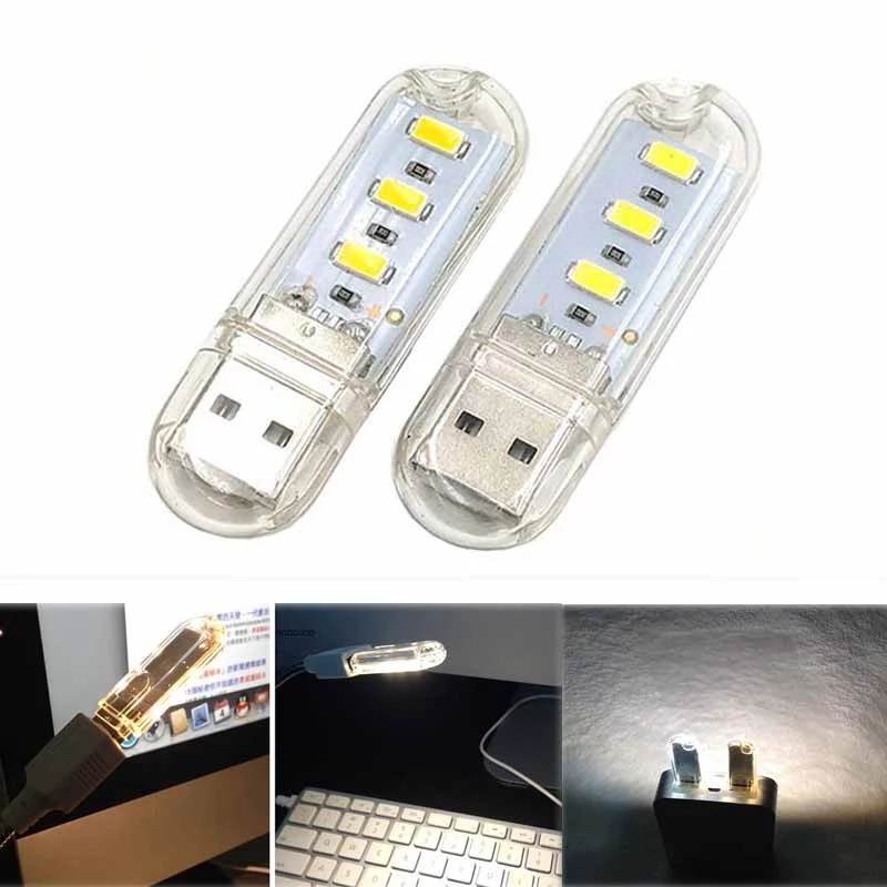 Warm/White Light Portable Mini USB LED Night Light 3 LED Keychain 5V Desk Reading Lamp Emergency ...