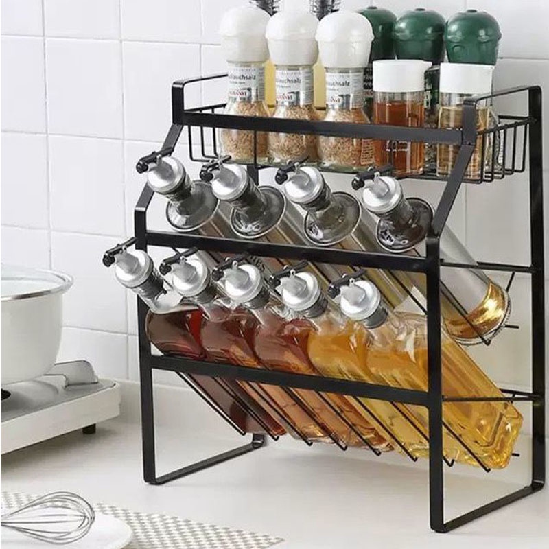 Iron kitchen spice rack condiment rack countertop condiment floor shelf ...