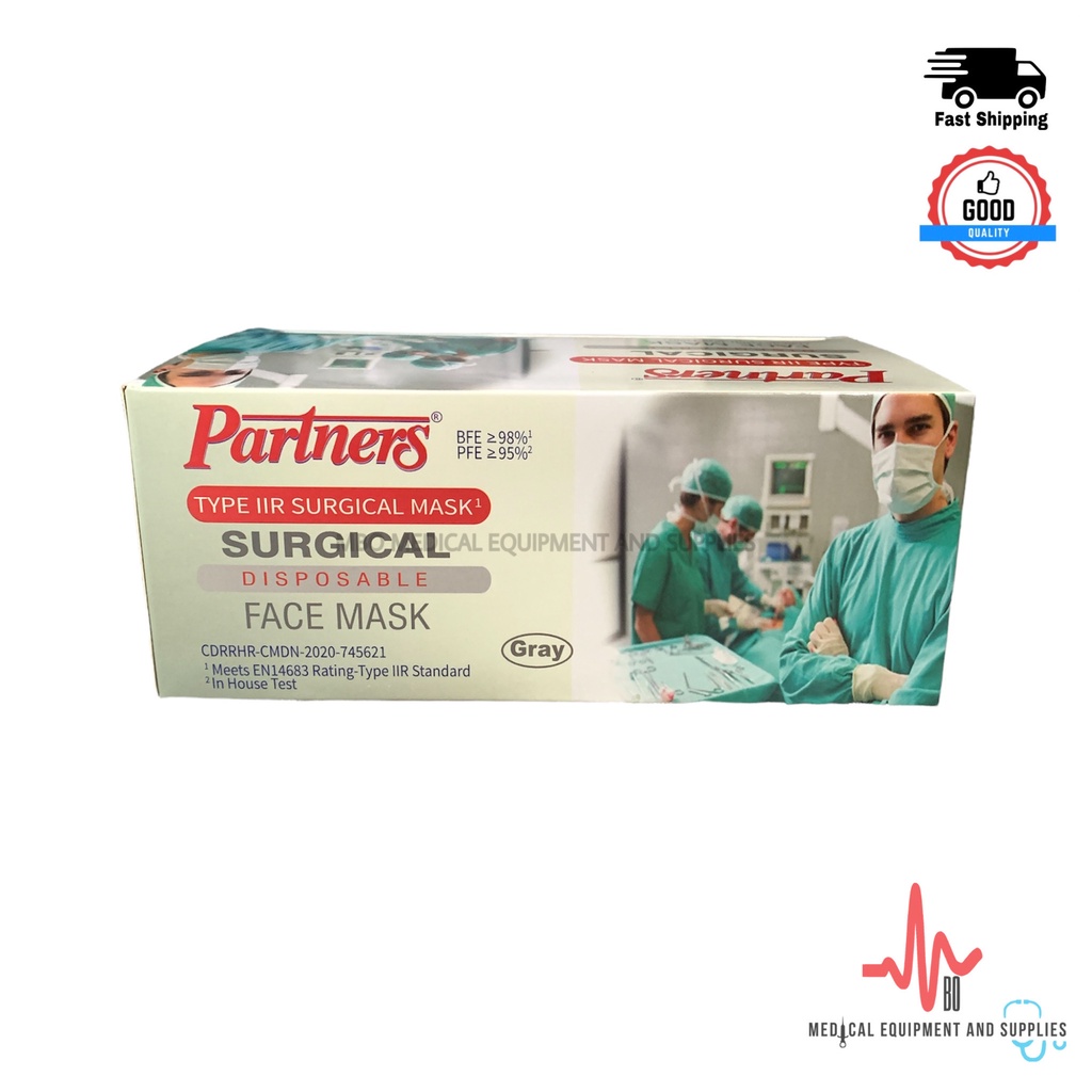 Partners Type IIR Surgical Mask 50pcs/box (Gray/Black) | Shopee Philippines