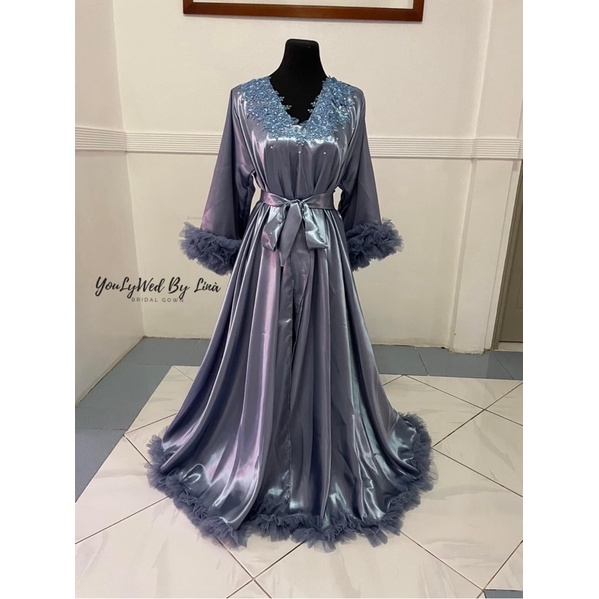 Bridal Robe Silk fabric with Raffles | Shopee Philippines