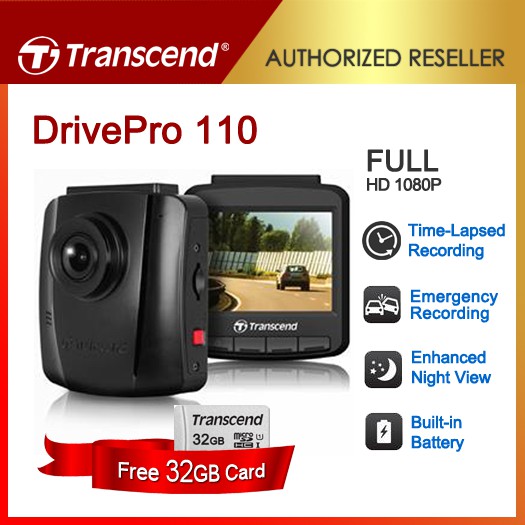 Transcend DrivePro 110 64G Dashcam-Full HD 1440P-Package Includes ...