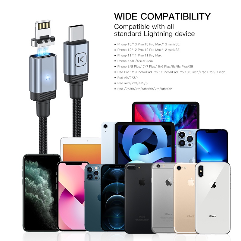 KUULAA 65W LED USB C Magnetic Type-C Data Cable 27W Type C to Lightning ...