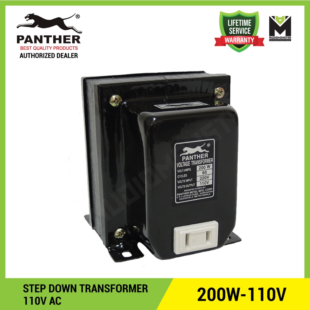 Panther 200W-110V Step-down Transformer 200 Watts Input 220VAC Output ...
