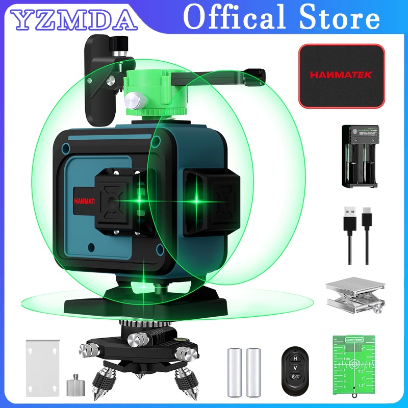 3D Self-Leveling Level 360 Degree Green Cross-Line Laser Level with ...