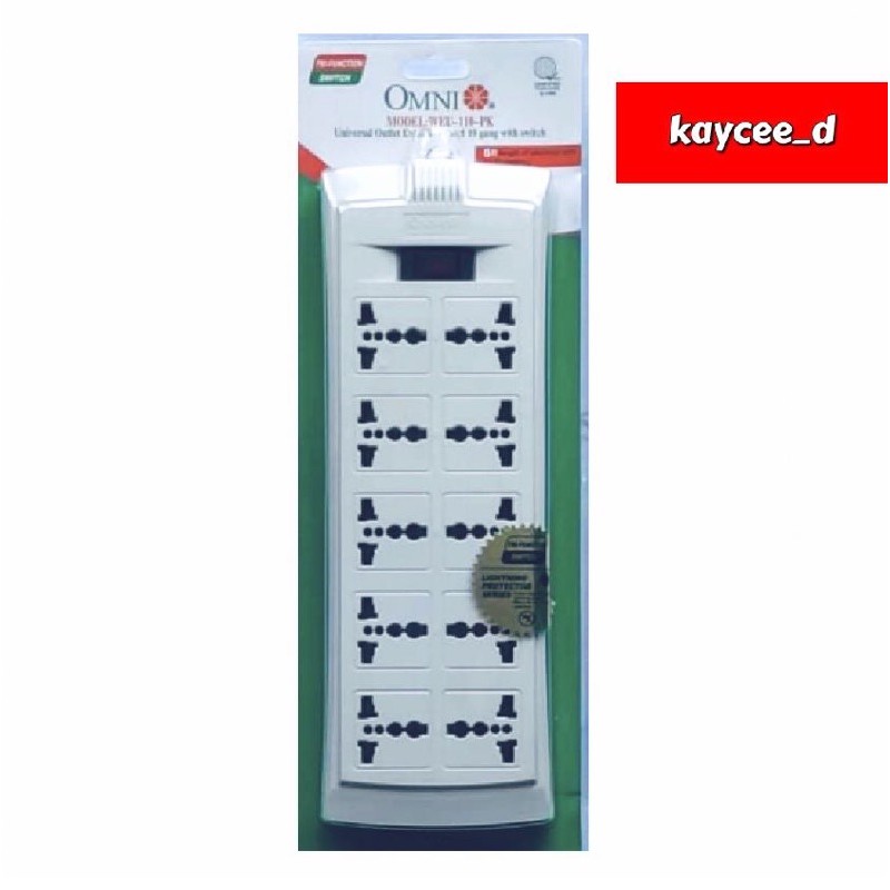 Omni Universal Outlet Extension Cord 10-Gang w/ Switch- 1.83 Meter Wire ...