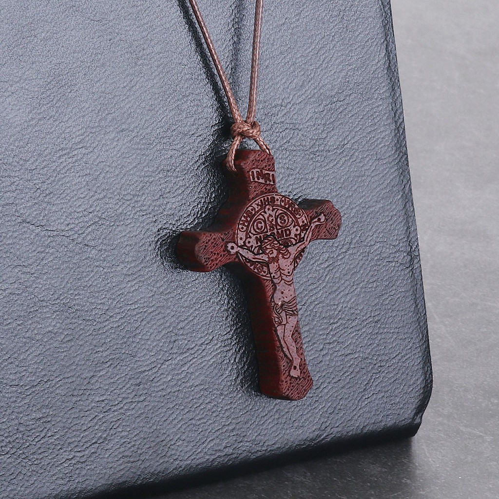 Religious INRI CSPB Christian Crucifix Jesus Red Wood Cross Pendant ...
