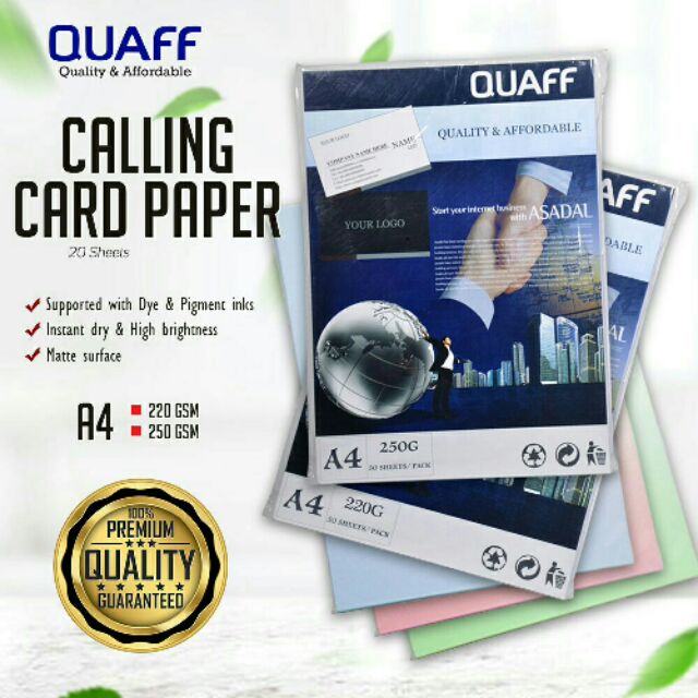 QUAFF CALLING CARD PAPER A4 size 50sheets per pack (220gsm,250gsm ...