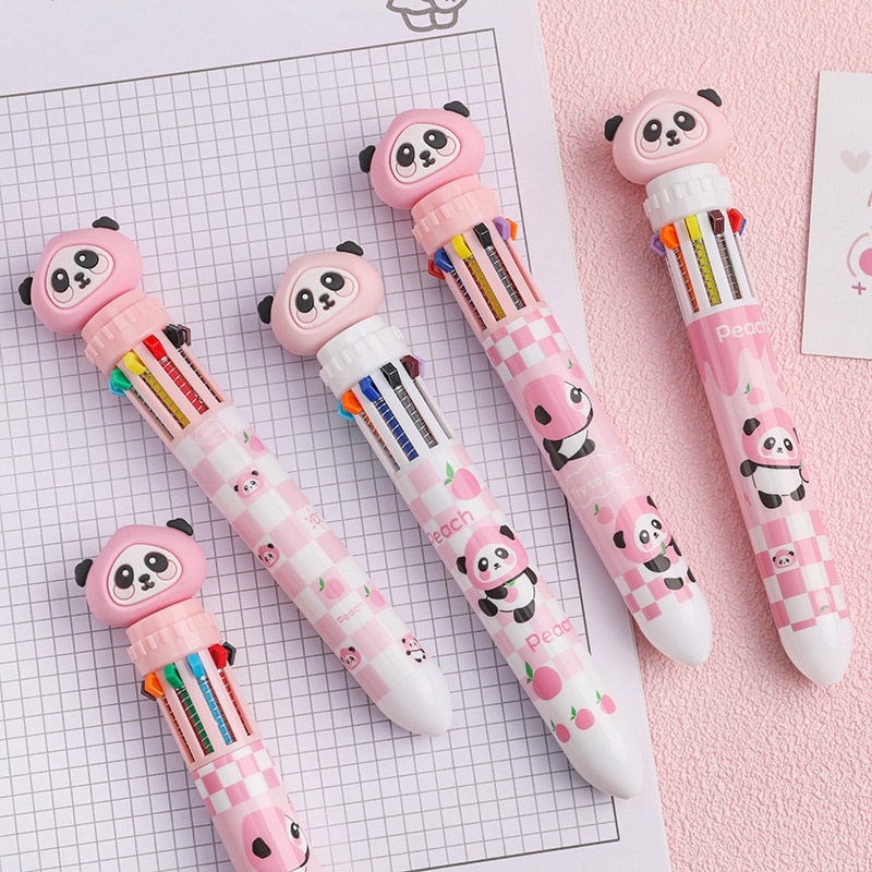 10 Color Cute Peach Bear Ballpoint Pen Cartoon Pressing Multi-color Pen ...