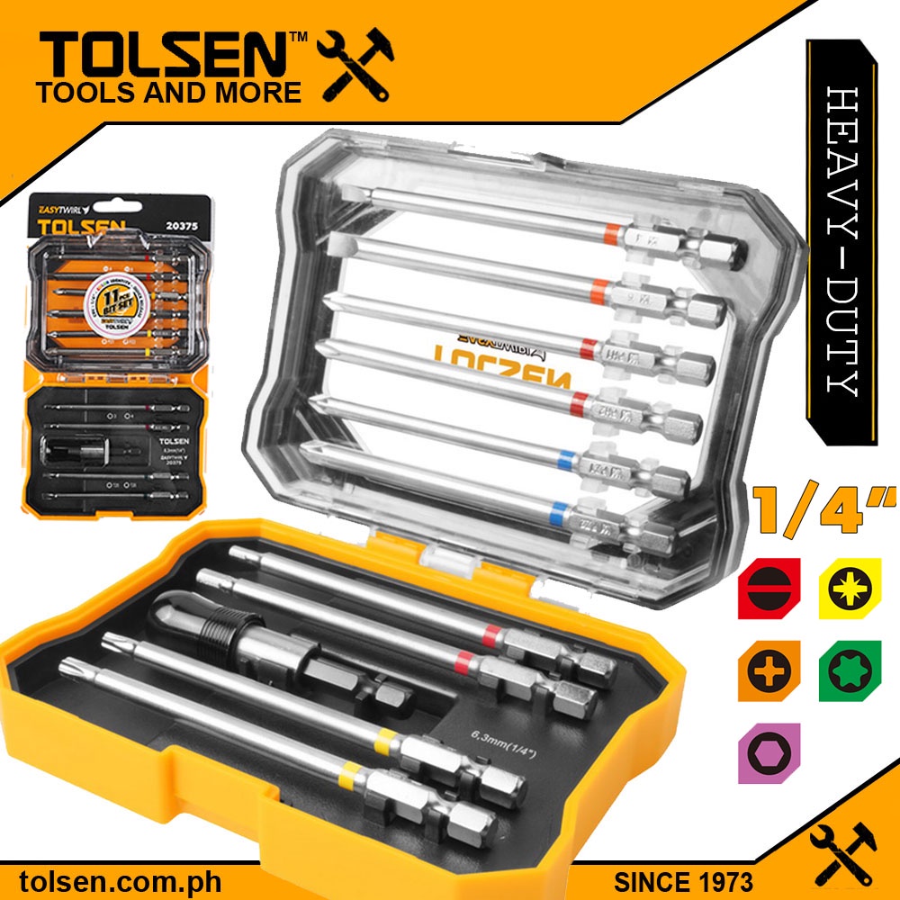 Tolsen 11PCS Bits Set w/ Hard Case & 1/4" Quick Release Holder Cr-V (1/ ...