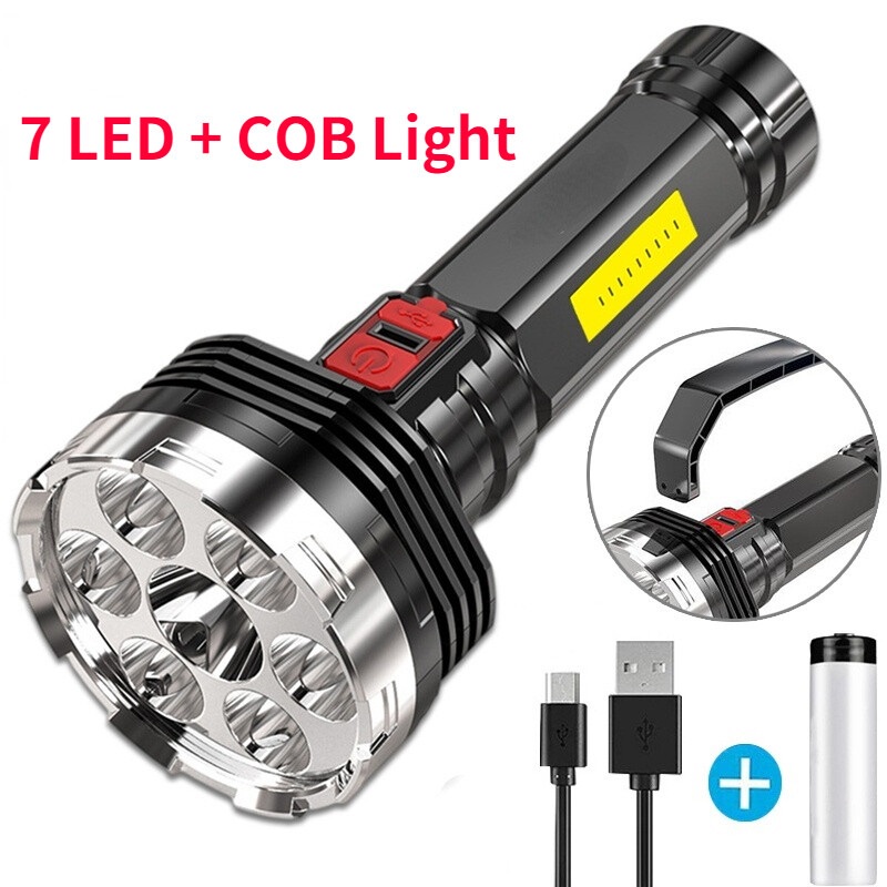 7 LED led flashlight rechargeable flashlight waterproof torch light COB ...