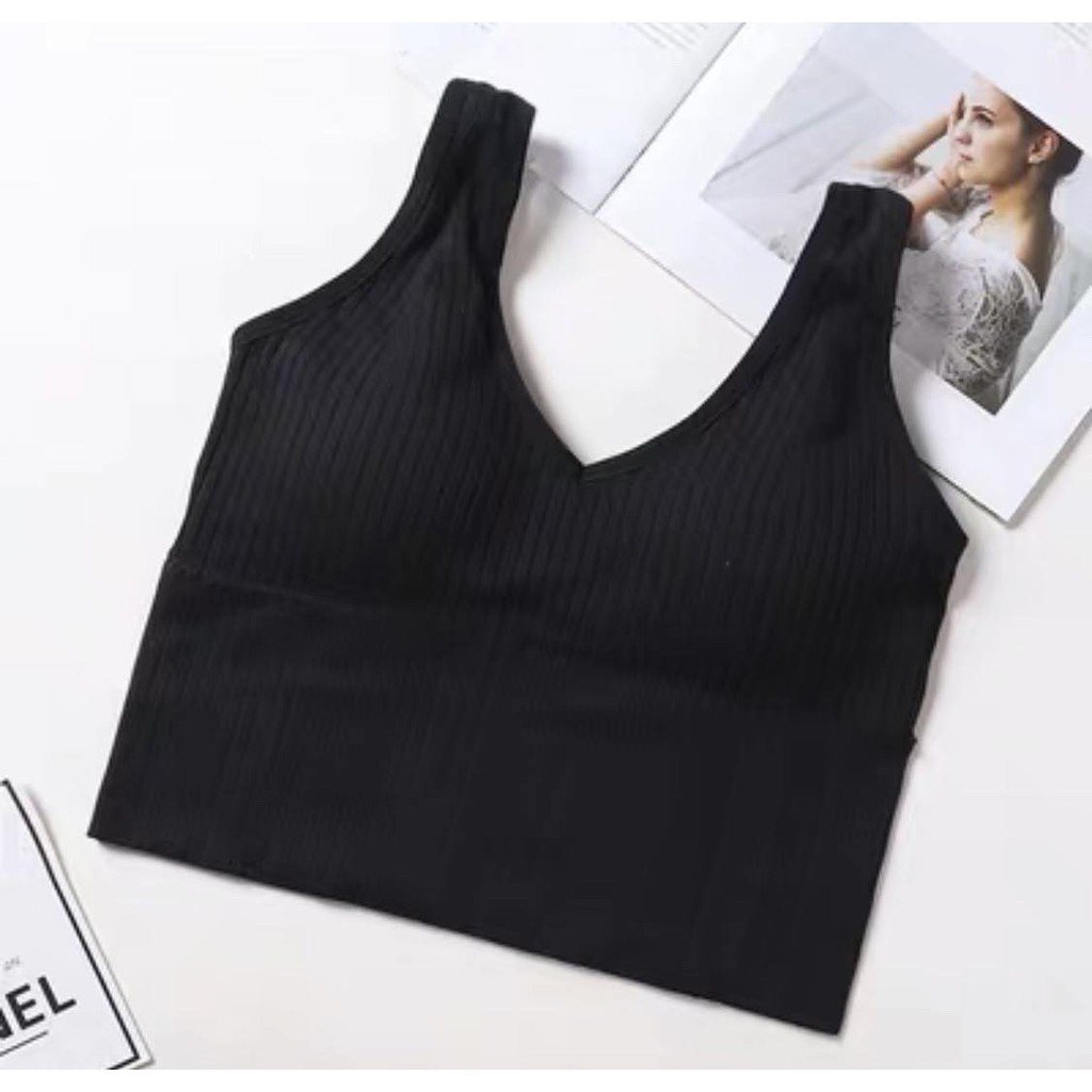 Korean Style Rib Knit Sando Crop Top Smocked Back Padded Outwear On The ...