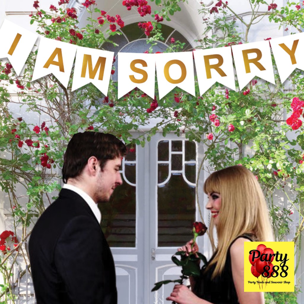 I AM SORRY banner white with gold stamping and white ribbons | Shopee ...