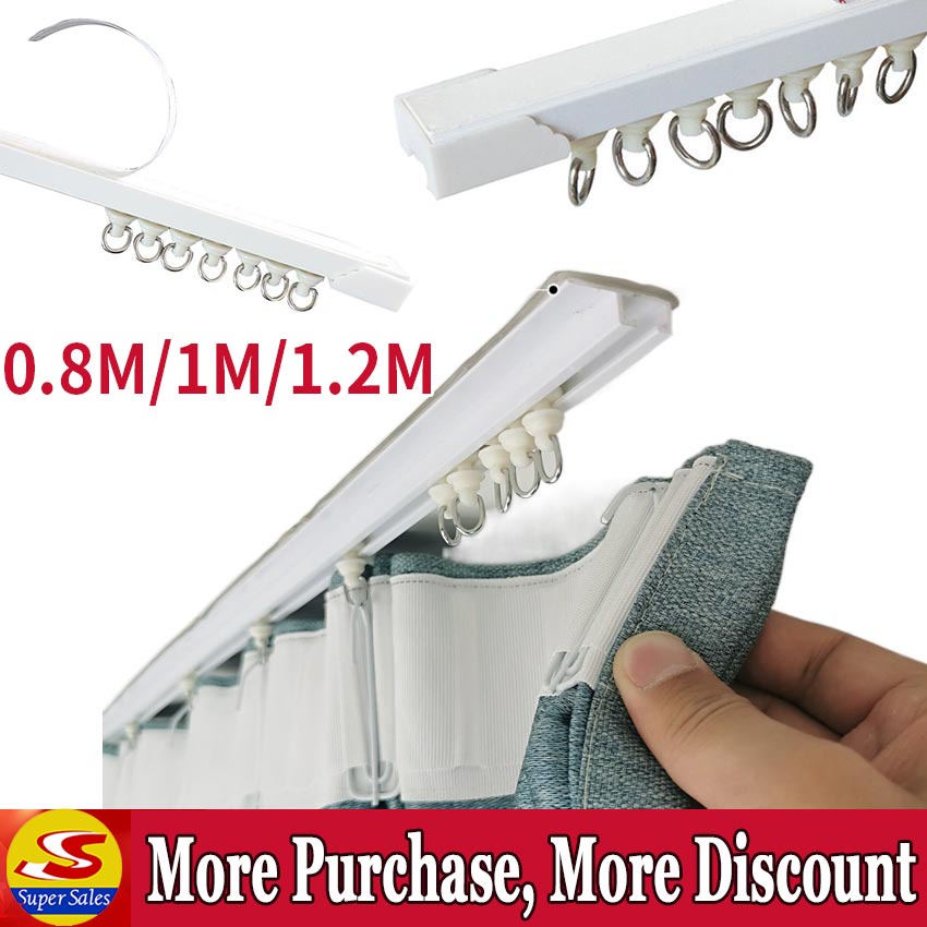 【SuperSales】Curtain Paste Rail Set 0.8/1/1.2M Flexible Ceiling Mounted ...