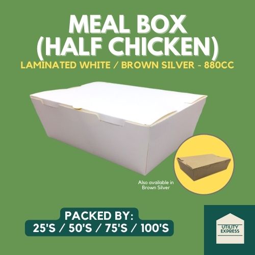 Meal Box Large -1 / Half Chicken Box 880cc [ Laminated White / Brown ...