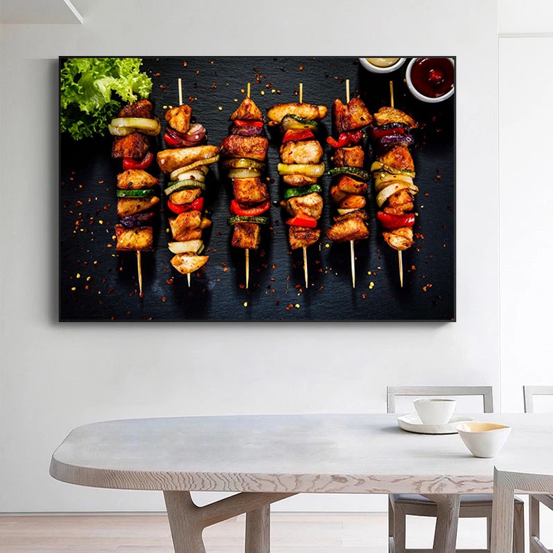 Chicken Skewer Kebab Grill Food Canvas Paintings Barbecue Posters ...