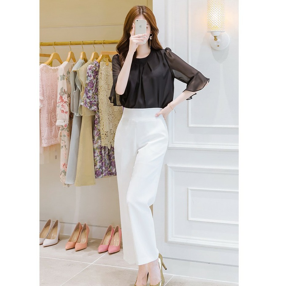 MALL_women's straight-leg pants with rib buckle, carefully sewn in snow ...
