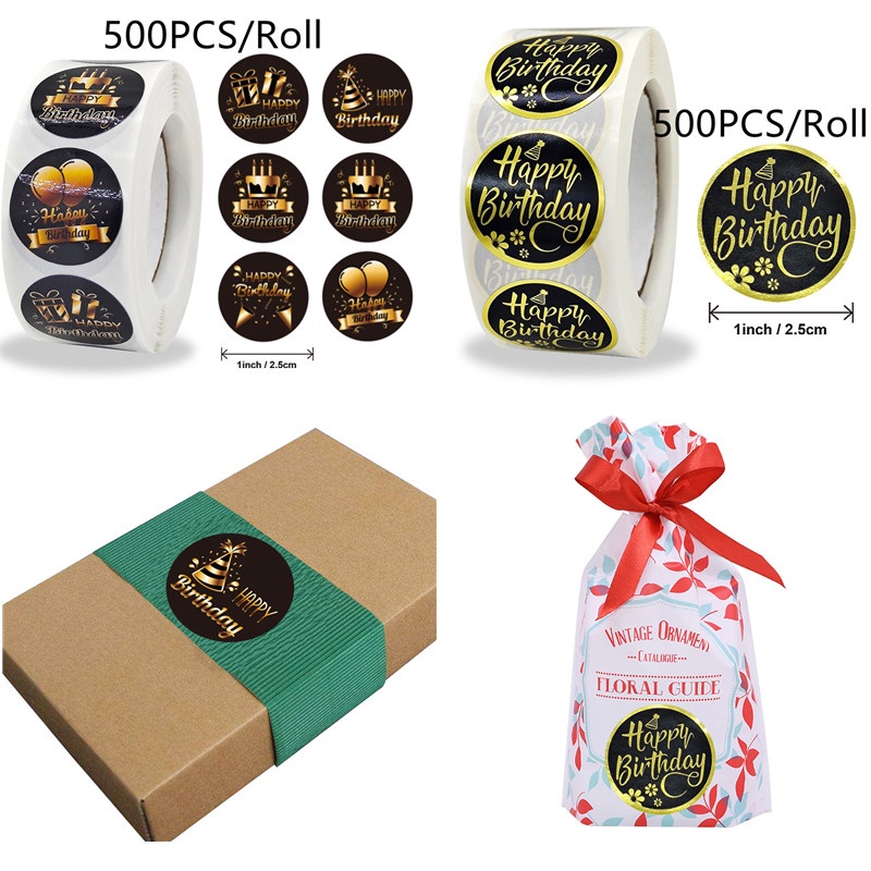 500pcs 1 Inch Black Style Happy Birthday Stickers Candel Cake Balloon ...