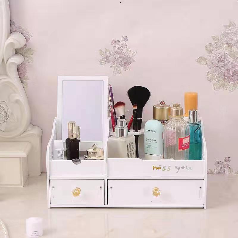 2023Extra Large Desktop Cosmetics Storage Box Plastic Home With Mirror ...