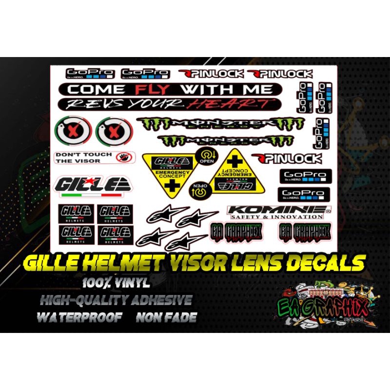 Helmet Lens Visor Sticker Set Gille / 3m / Hologram / Laminated Vinyl ...