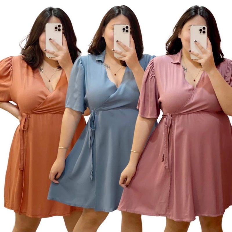 Eli Wrap Tie Butterfly Sleeves Collar Dress by Shapes and Curves ...