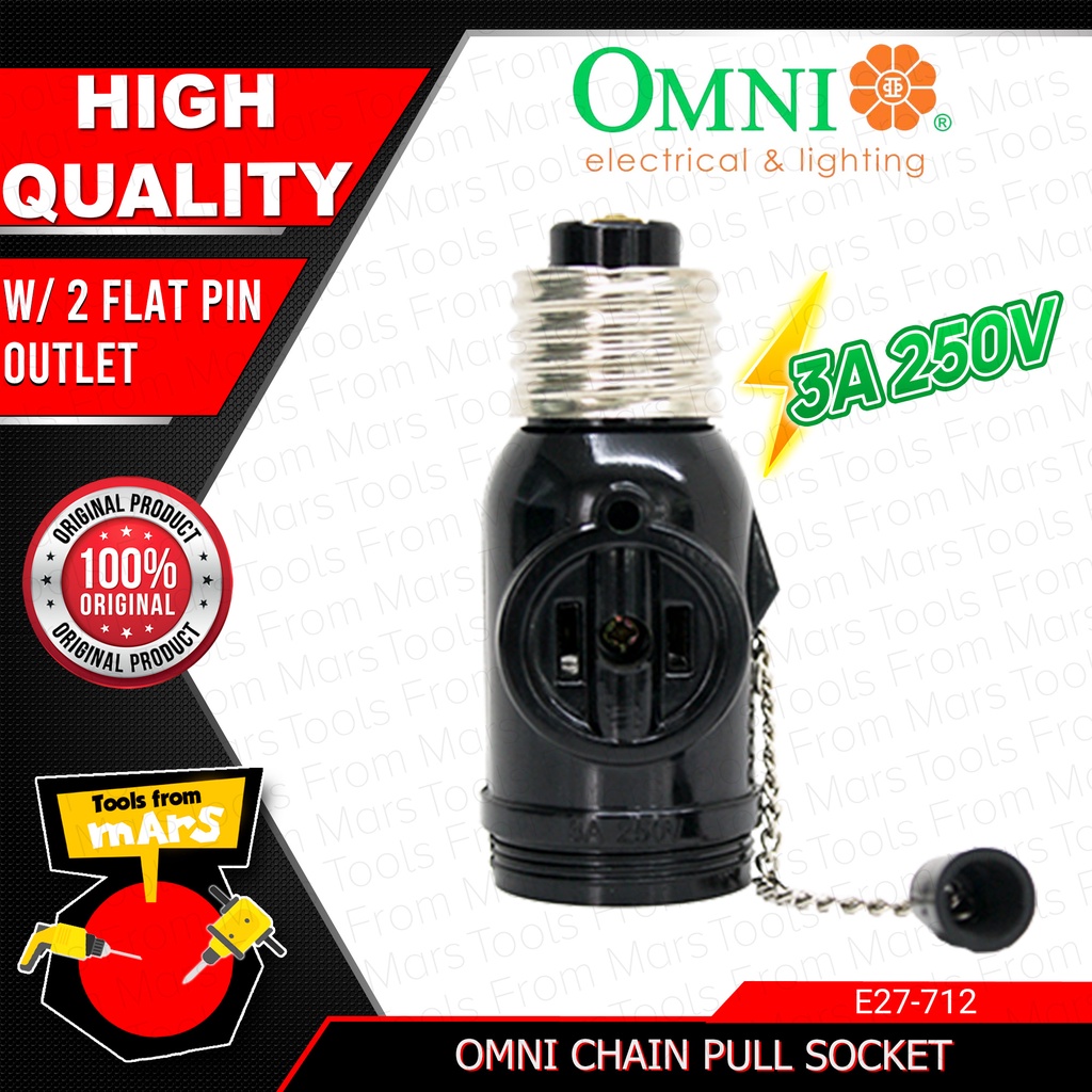 OMNI Chain Pull Socket w/2 Flat Pin Outlets 3A E27-712 •TFM • | Shopee ...