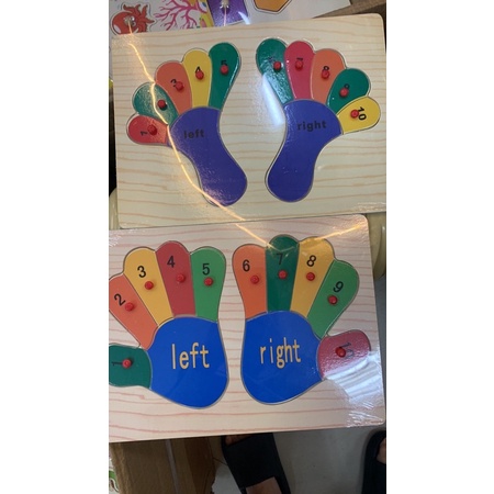 2Pcs WOODEN PUZZLE HAND + FOOT peg puzzle 1-10 Counting Numbers ...