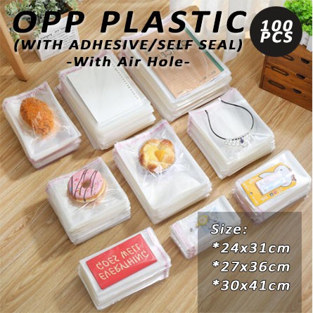 (100pcs) BIG OPP Plastic with Adhesive Tape with Air Hole Self Sealing ...