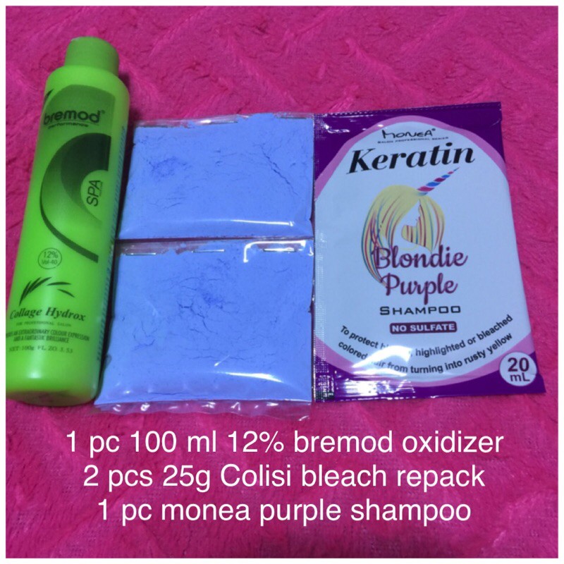 2pcs 25g Colisi Bleach and Oxidizer with Monea Purple Shampoo | Shopee ...