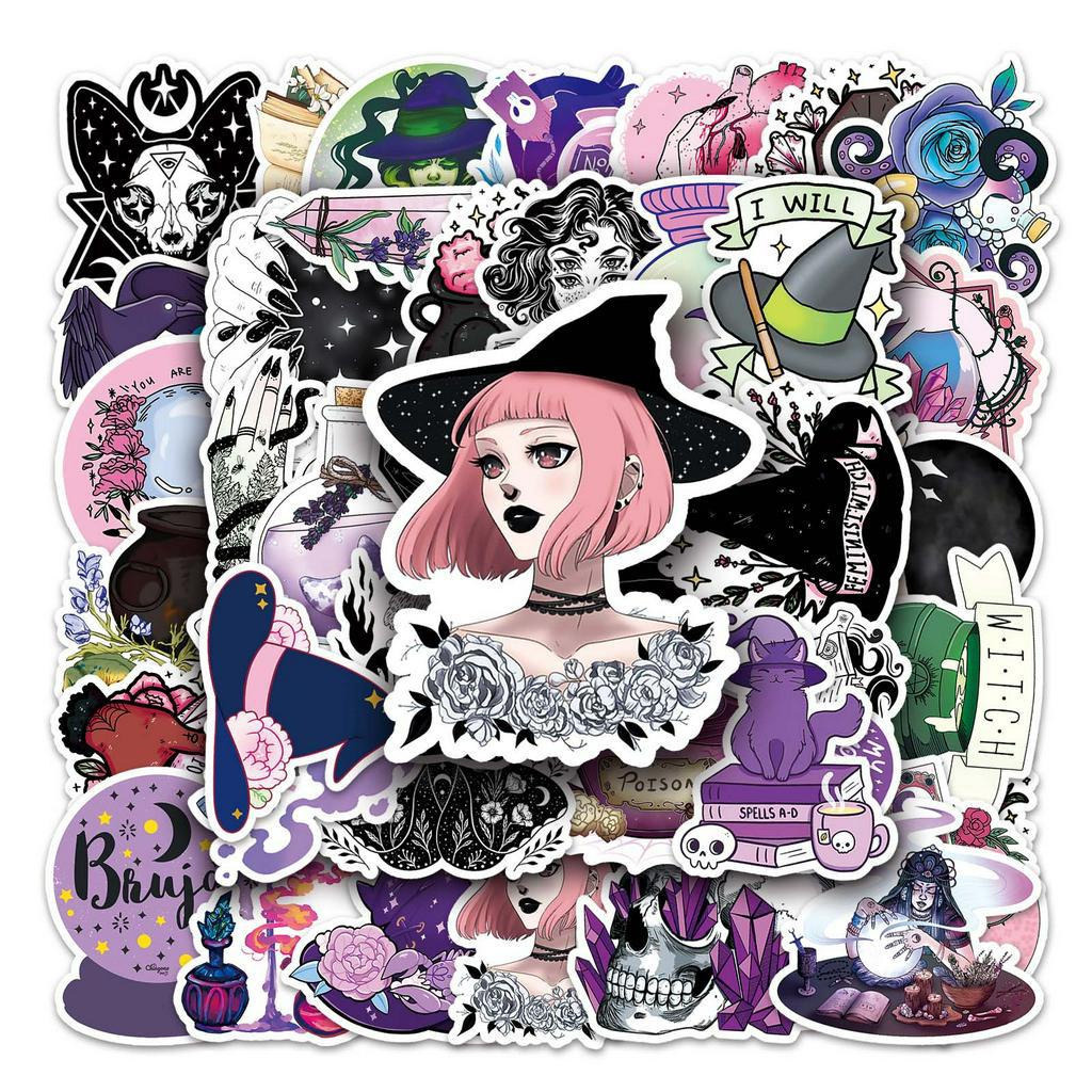 50 Piece Random Funny Witch Stickers Waterproof DIY For Phones Laptop ...