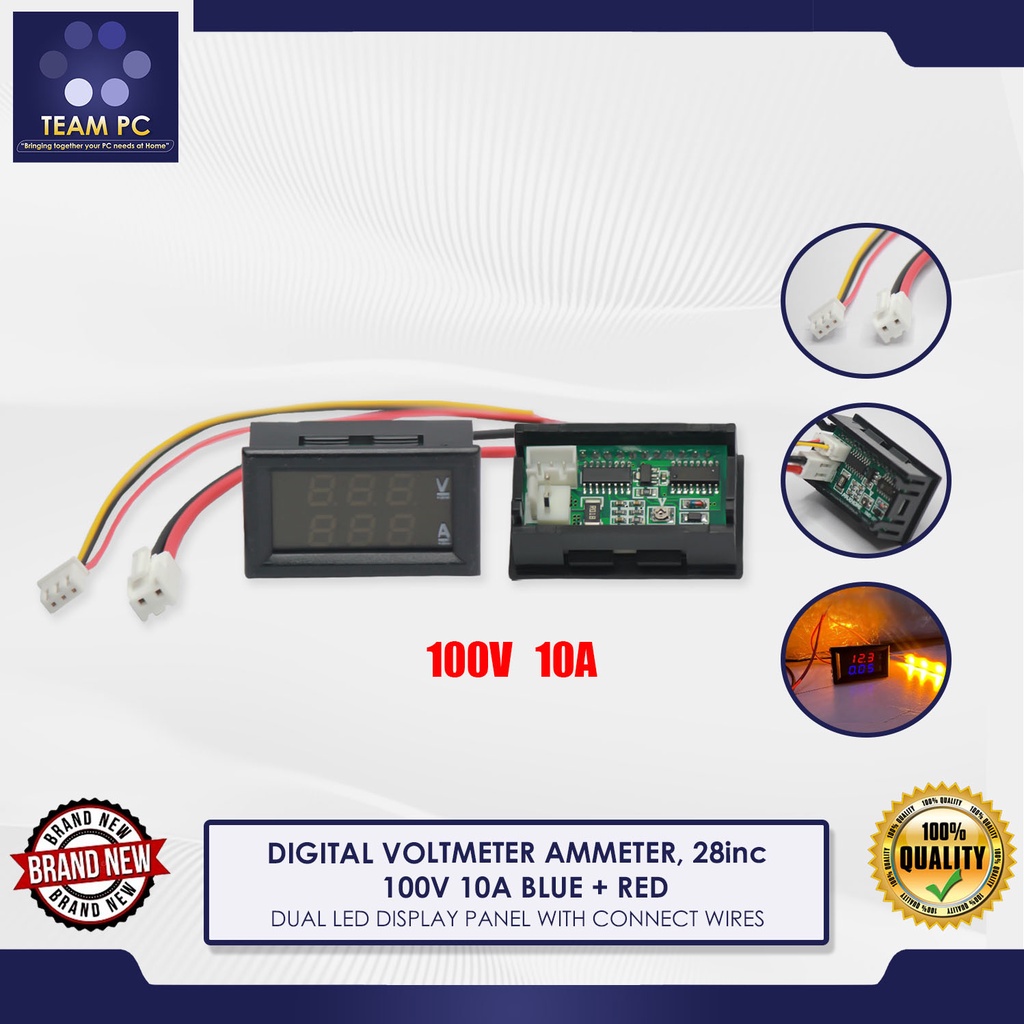 DIGITAL VOLTMETER AMMETER, 28inc DC 100V 10A BLUE + RED DUAL LED ...