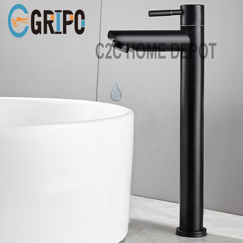 GRIPO 304 stainess counter top single cold faucet F- type long (black ...