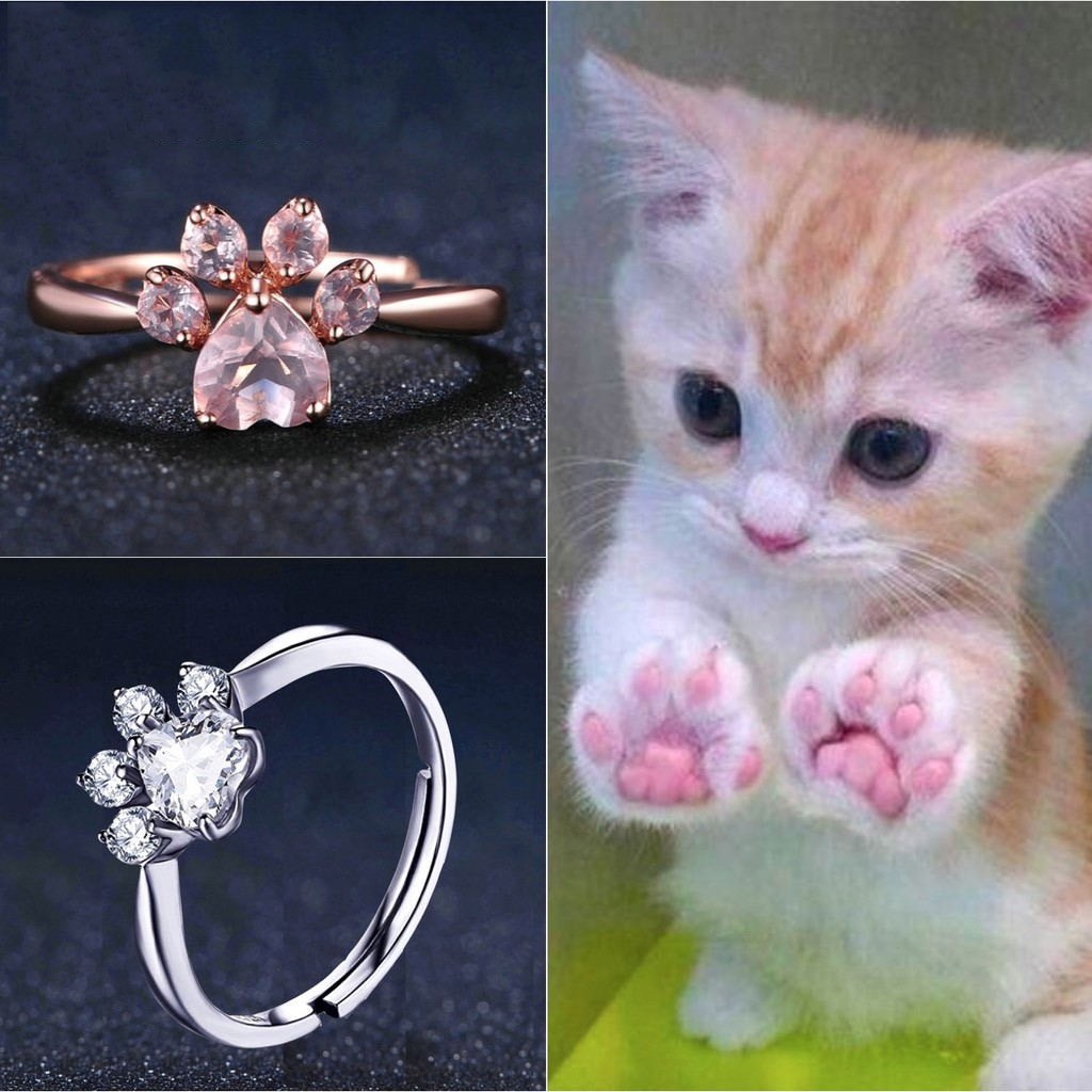 Ring Cute Cartoon Opening Adjustable Cat Paw Print Ring Copper Coated ...