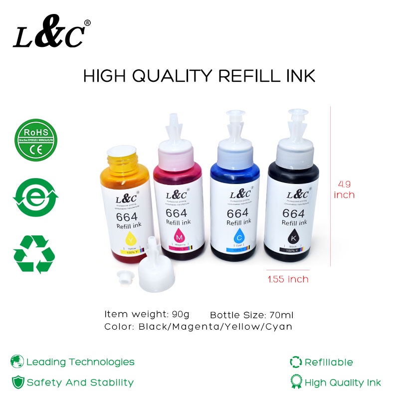 L&C Refill ink 664 Ink Dye Ink For Printer L120 L121 L101 L210 L360 ...