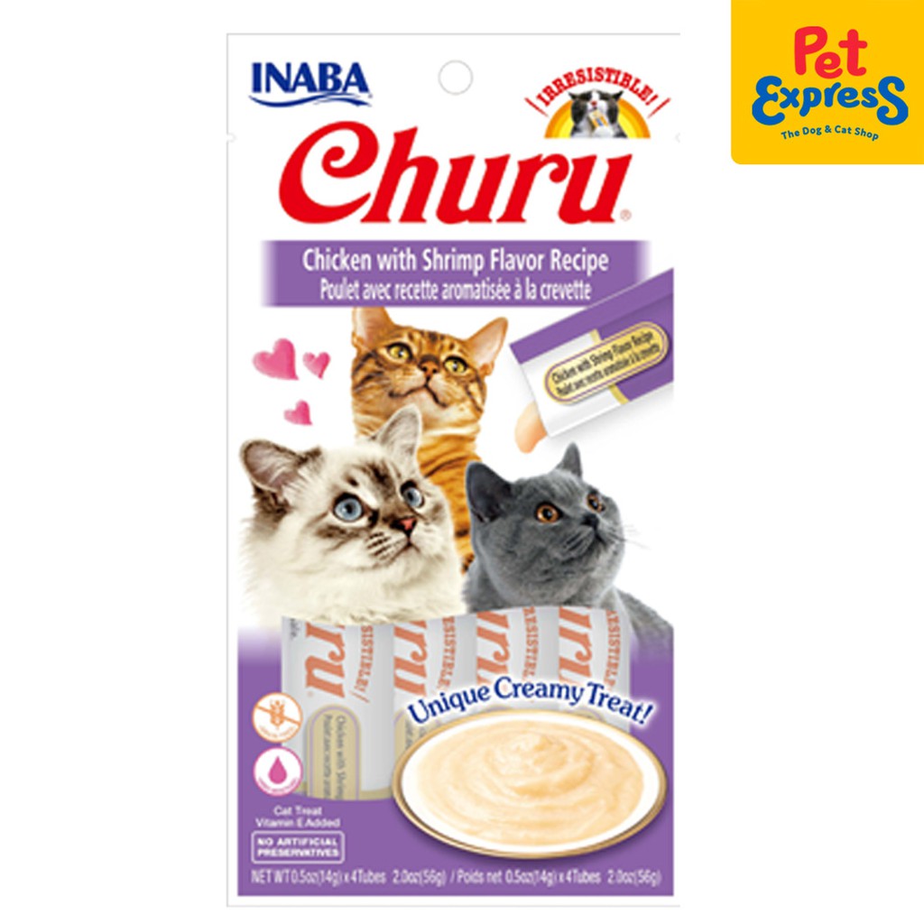 Inaba Churu Chicken with Shrimp Recipe Sticks Cat Treats 14gx4 (USA ...