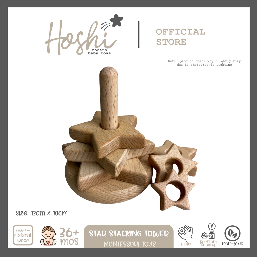 Star Stacking Tower, Wooden Blocks, Montessori Wooden Educational Baby ...