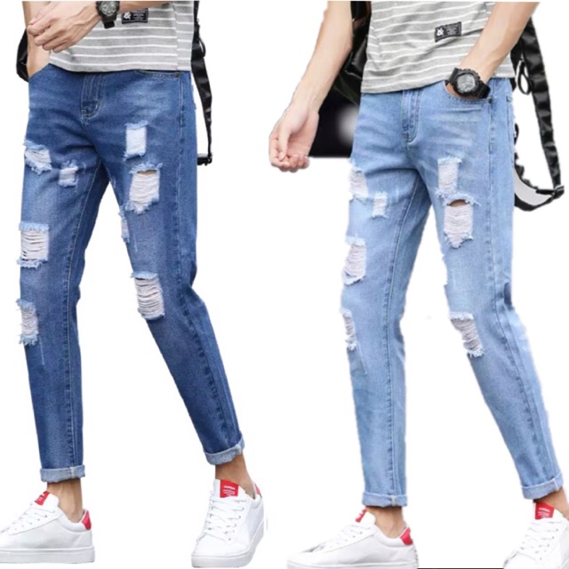 Pink Elegance Korean Ripped Jeans For Men's | Shopee Philippines