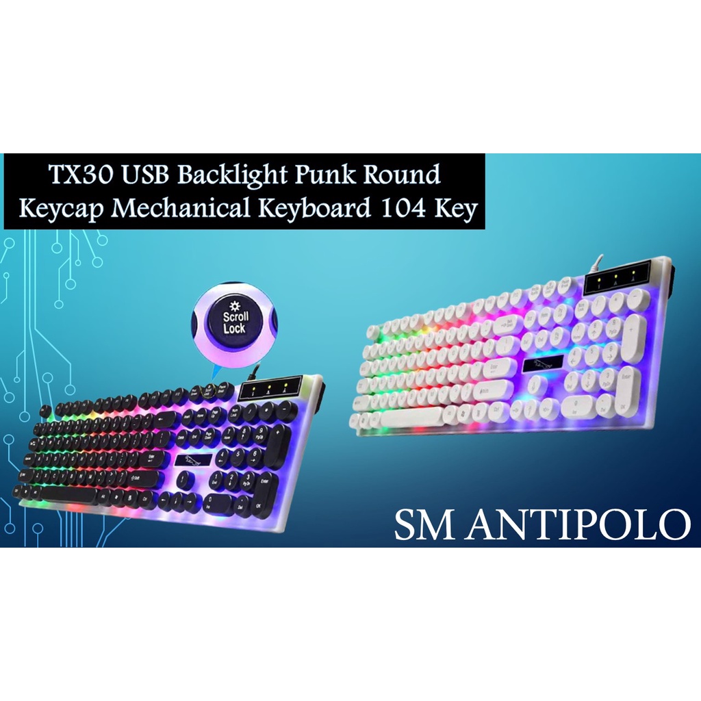 TX30 USB Backlight Punk Round Keycap Mechanical Keyboard 104 Key ...